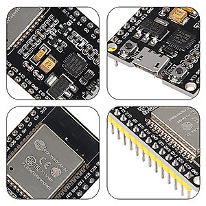 38Pins 5PCS ESP-WROOM-32 ESP32 ESP-32S NodeMCU WiFi WLAN CP2102 ESP32-WROOM-32 IoT 2-in-1 2.4GHz Dual-Mode WiFi + Bluetooth Dual Cores Microcontroller Processor Compatible with Arduino IDE