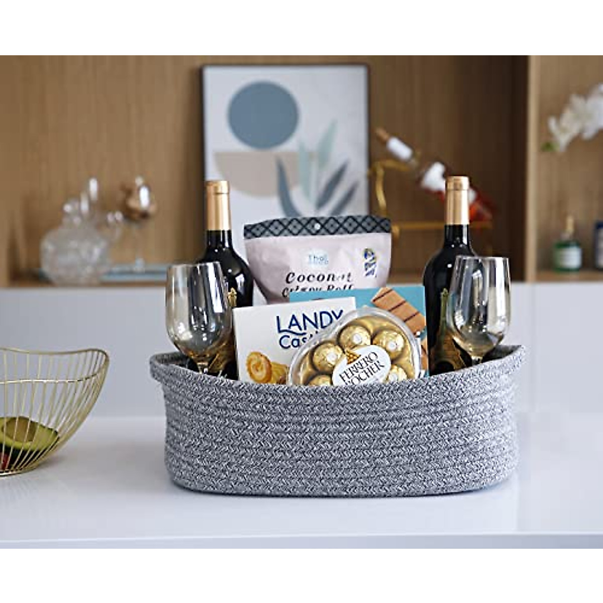 Woven Cotton Rope Storage Basket, Cube Changing Table Organizer for Closet Towels, Baby Nursery Bin, Small Dog Cat Toy Box, Gift Baskets empty (14.5"x 11"x 5") by CIKI HOME