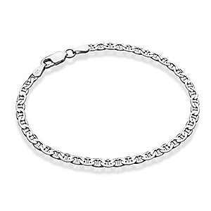 Miabella 925 Sterling Silver Italian 3mm, 4mm Solid Mariner Link Chain Bracelet for Men Women, Made in Italy (3mm - Length 7 Inches (Small))