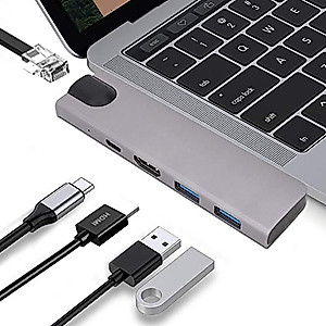 USB C Hub, 7 in 1 Type C HUB Multiport Adapter with 2 USB3.0, 4K HDMI Port, Gigabit LAN Port for MacBook/MacBook Pro 2017/2018.