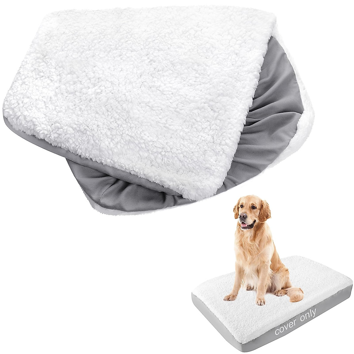 Dog Bed Covers Replacement Washable (Cover Only), Waterproof Warm Dog Mattress Cover Plush Dog Bed Cover-Easy to Remove, Plush Dog Pillow Cover, Soft and Comfortable Puppy Pet Bed Cover