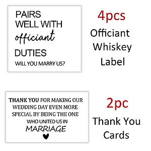 4 Pcs Officiant Whiskey Label +2 Pcs Thank You Cards, Pairs well with officiant duties Wine Bottle Stickers, Wedding Card to Officiant, Wedding Officiant Liquor Label, Officiant Wedding Gift, Gifts fo