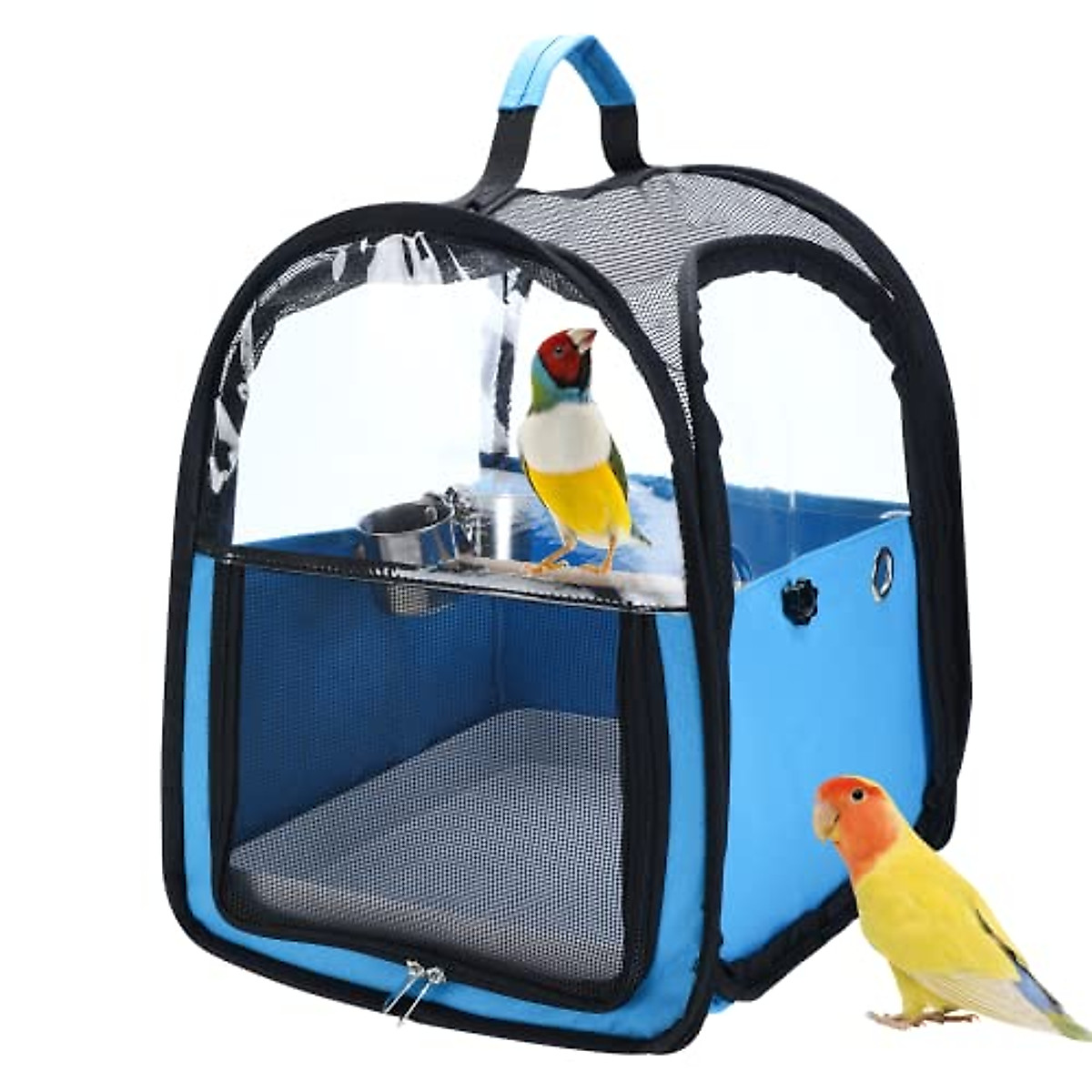 PetierWeit Bird Carrier Bird Travel Cage Parrots Travel Bag Lightweight Bird Travel Carrie Transparent Breathable Handy Crossbody Pet Travel Bag with Bottom Tray Shoulder Strap Stick Stand and Mug