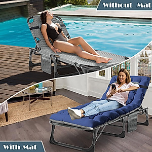 MOPHOTO Folding Chaise Lounge Chair 5-Position, Folding Cot, Heavy Duty Patio Chaise Lounges for Outside, Poolside, Beach, Lawn, Camping
