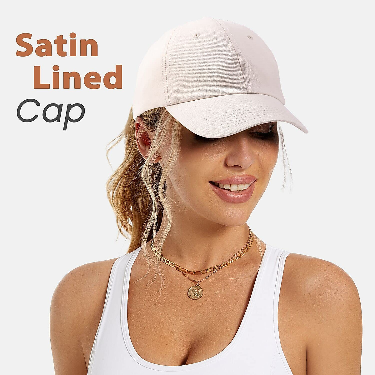 Hat Hut Satin Lined Baseball Cap for Women Satin Lined Baseball Hat for Curly Hair Adjustable Sport Cap Dad Hat for Men (Black)