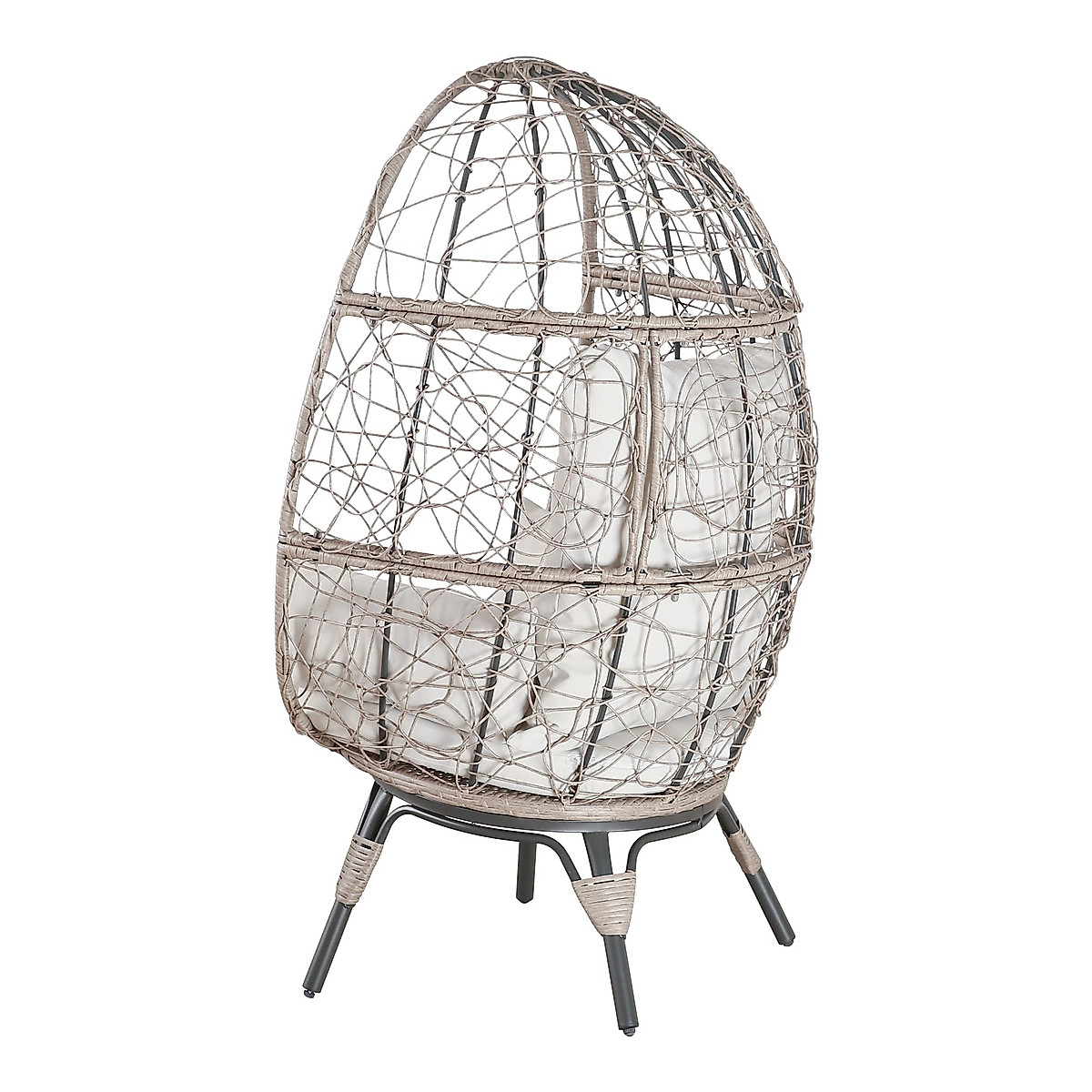 Patio Tree Outdoor Wicker Egg Lounge Chair, Patio Steel Rattan Lounge Chair with 4 Removable Cushions, Beige