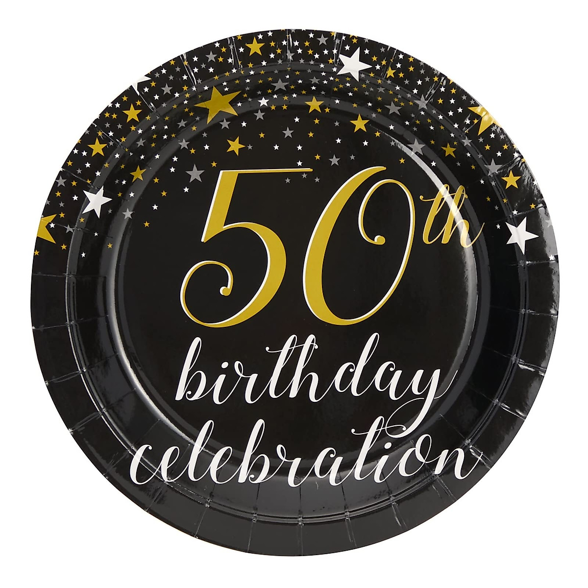 BLUE PANDA 144 Pieces 50th Birthday Party Supplies, Black and Gold Paper Plates, Napkins, Cups, Cutlery, Decorations (Serves 24) - 50th Party Decorations