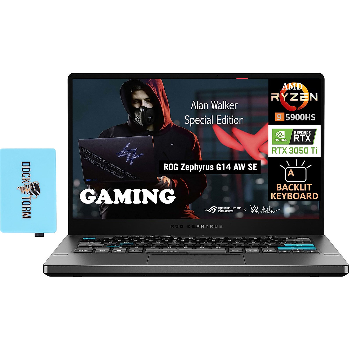 ASUS ROG Zephyrus G14 Alan Walker Special Edition 14.0" 120Hz 2K QHD Gaming Laptop (AMD Ryzen 9 5900HS, 40GB RAM, 2TB PCIe SSD, GeForce RTX 3050 Ti 4GB, Backlit KYB, WiFi 6, BT 5.2, Win 11 Pro) W/Hub