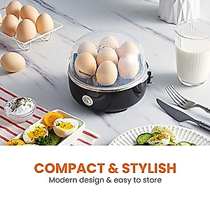 Elite Gourmet EGC115B Easy Egg Cooker Electric 7-Egg Capacity, Soft, Medium, Hard-Boiled Egg Cooker with Auto Shut-Off, Measuring Cup Included, BPA Free, Classic Black