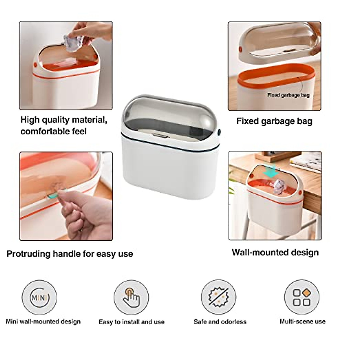 Benshukam Mini Trash Can with Lid, Mini Waste Basket for Desktop, Small Office Countertop Garbage Can, Mountable Tiny Wastebasket for RV, Dorm, Freezer, Laundry and More (Blue)