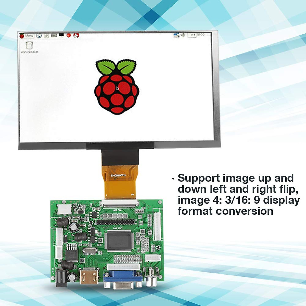 7 Inch 1024 x 600 VGA Monitor Screen LCD TFT Display Kit with Driver Board Monitor for 3/2, Support Plug and Play Function