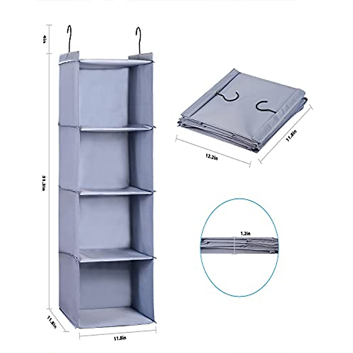2 Packs Hanging Shoe Organizer with 4-Shelf, Sturdy Hanging Closet Organizer for Shoes, Clothes, Handbag, Foldable Hanging Closet Shelves ,Thickened Washable Oxford Fabric, 35.6"H* 12.2"W*11.8"D