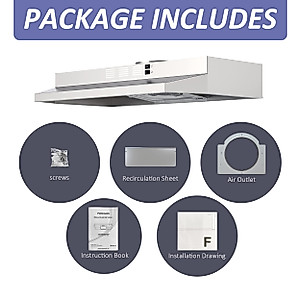 FIREGAS 30 inch Range Hood Under Cabinet, Ducted/Ductless Convertible Stainless Steel Kitchen Range Hood with Rocker Button Control, 2 Speed Exhaust Fan, 300 CFM Aluminum Filter Included