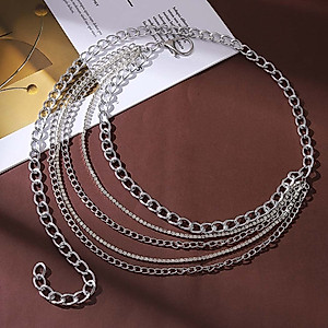 Dresbe Boho Layered Body Chain Silver Rhinestones Belly Waist Chain Party Body Jewelry Accessories for Women and Girls