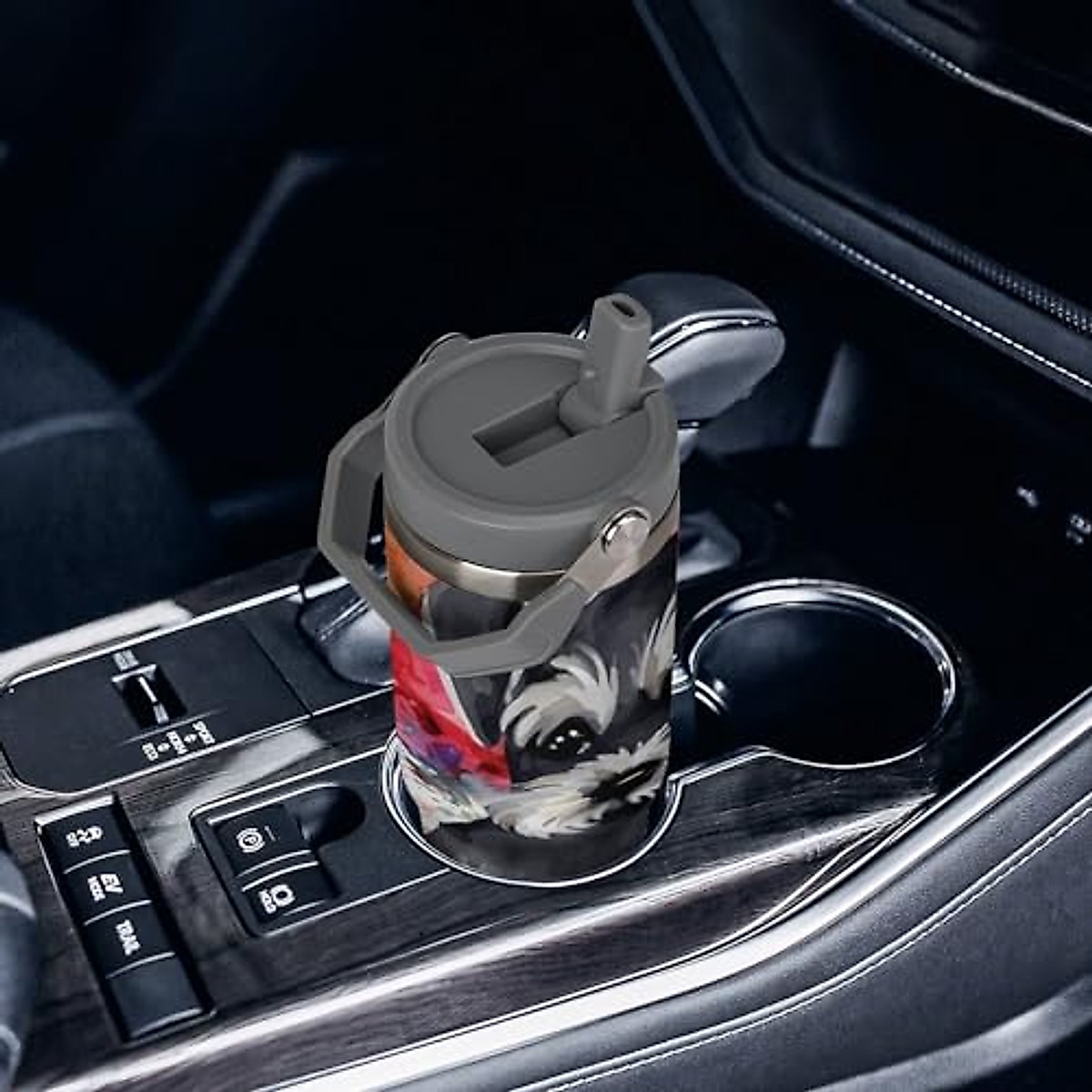 HJUQNGF 30oz Stainless Steel Insulated Tumbler with Flip Lid & Straw, Leakproof Travel Mug for Car, Schnauzer Double Wall Vacuum Thermal Coffee Cup with Handle, Spill-Proof Design for Hot/Cold Drinks