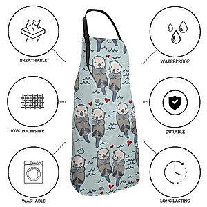 NVJUI JUFOPL Cute Apron for Men Women with 2 pockets, Neck Strap Adjustable, Cooking, Baking, Barbecue, Gardening, Haircut - Chef Kitchen Funny Aprons - Cute Sea Otter