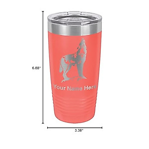 LaserGram 20oz Vacuum Insulated Tumbler Mug, Howling Wolf, Personalized Engraving Included (Coral)