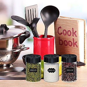 Uiifan 18 Pack 10 oz large plastic Spice Jars with Black Lids Clear and Safe Spice Bottles with Black PVC Labels Plastic Containers with Shaker Lids for Kitchen Storing Salt Herbs Seasoning Powders