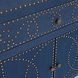 SEI FURNITURE Florian Double Door Navy Cabinet - Ornate Design - 2 Door Cabinet w/ Removable Shelf