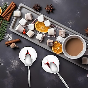 Whaline 2Pcs Christmas Coffee Spoon Rest Plaid Xmas Tree Reindeer Ceramic Teaspoon Holder Christmas Holiday Sauce Dishes Dipping Bowl Ring Dish for Teacher Gift Kitchen Office Bar Coffee Stirrers