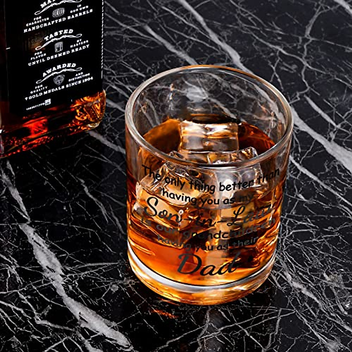 Modwnfy Son in Law Gifts from Father in Law Mother in Law, Father’s Day Gift for Son in Law, Son in Law Whiskey Glass, Funny Old Fashioned Glass for Son in Law New Dad Father to Be, 10 Oz