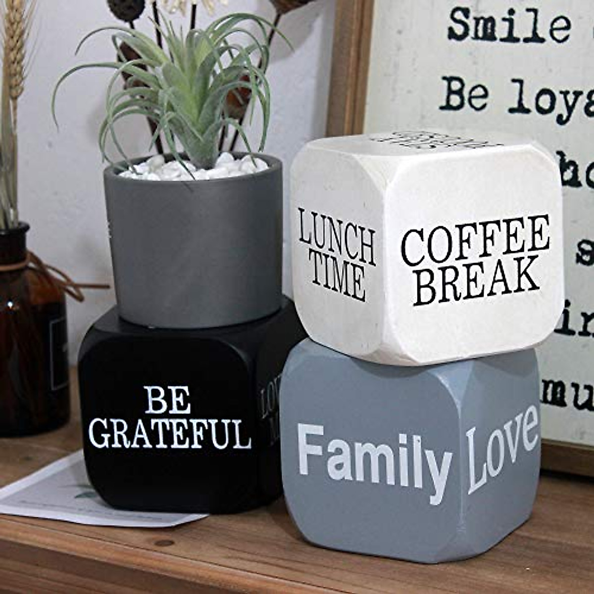 BetyHom Rustic Wood Dice Tabletop Decoration, 4 inch Square (Black)