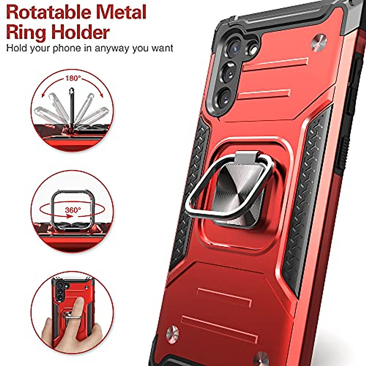 IDYStar Galaxy Note 10 Case for Women Girls, Hybrid Drop Test Cover with Card Mount Kickstand Slim Fit Protective Phone Case for Galaxy Note 10, Red