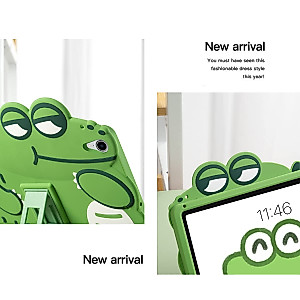 Laetass Cartoon Silicone Child Protective Cover for 2021 iPad Mini 8.3" 6th Gen A2567 A2568 A2569 with Adjustable Stand Cover, Cute Cartoon Little Dinosaur Design Shockproof Silicone Case (Green)