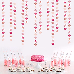 Hot-Pink Rose-Gold Party Decorations Garland - 62ft Twinkle Little Star Hanging Streamers Banner,Birthday Wedding Bridal Baby Shower Bachelorette Engagement Valentines Day Decor Hugtmr