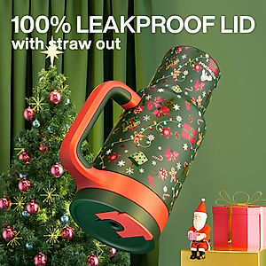 POWCAN 40 oz Christmas Tumbler with Handle, 2-in-1 Straw Lid, Leakproof, Dishwasher Safe, Insulated Stainless Steel Coffee Mug, Keeps Cold for 34 Hours, Fits in Car Cupholder (Merry Xmas)