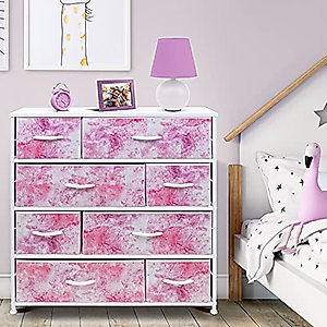 Sorbus Dresser for Kids Bedroom 8 Drawers - Storage Organizer Closet Furniture Chest for Girls & Boys, Nursery, Playroom, Clothes, Toys - Steel Frame, Wood Top, Fabric Bins (Tie-dye Pink)
