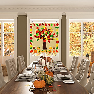 Winlyn Fall Tree of Thanks Craft Kit Fall Felt Bulletin Board Set Felt Fall Tree Board with 81 PCS Detachable Autumn Leaf Pumpkin Owl Sunflower Ornaments for Kids Classroom Craft Thanksgiving Activity