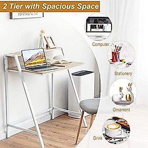 Tangkula Small Computer Desk, Compact Home Office Desk with Sturdy Frame, 2 Tier Study Writing Table for Small Place Apartment Office, Desk for Bedroom, Kid’s Desk
