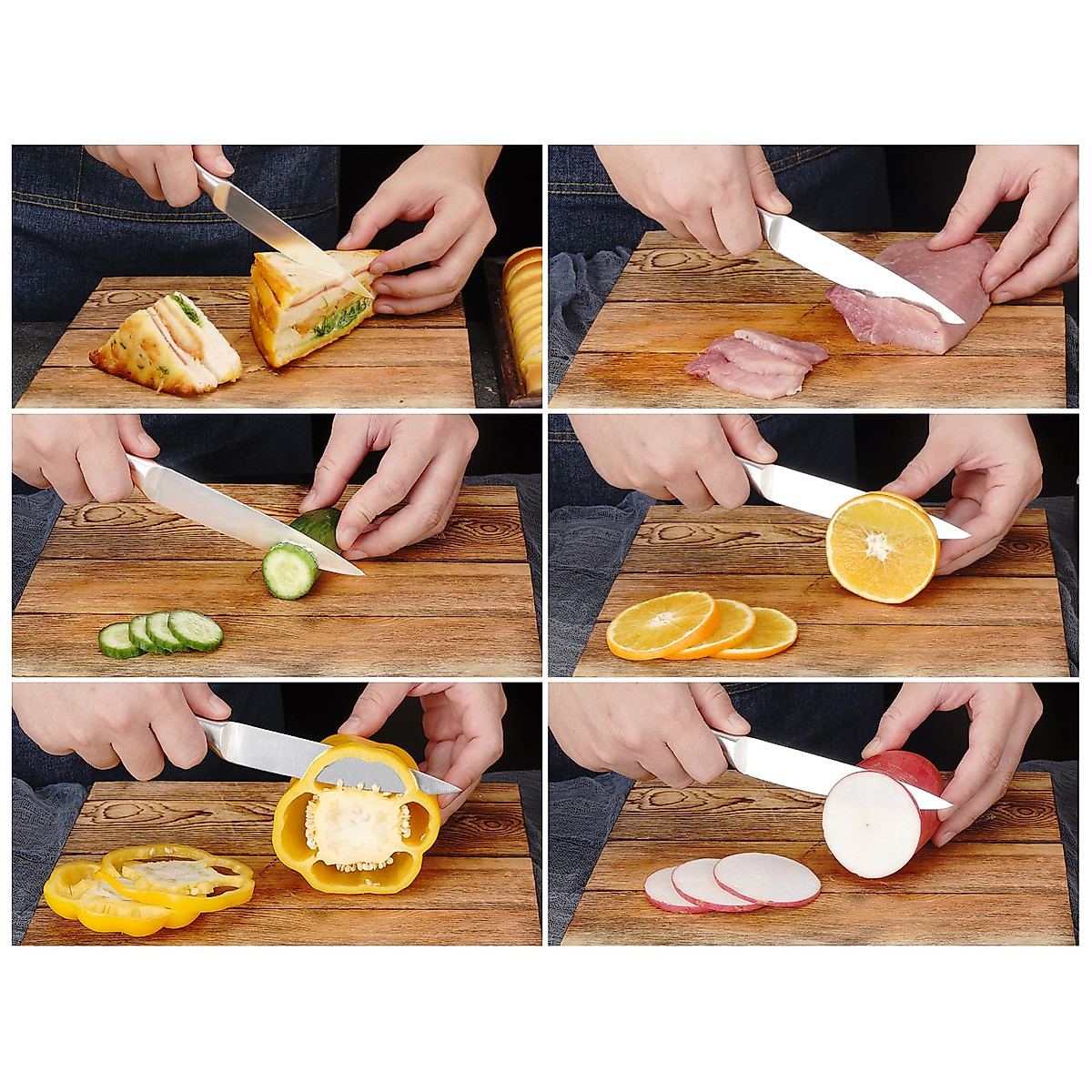 Hollory 5 Inch Kitchen Utility Knife, German High Carbon Stainless Steel Blade and Full Tang Handle, Fruit and Vegetable Cutting Chopping Carving Knives-Silver