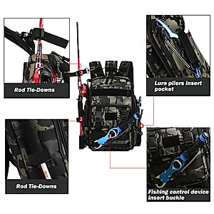 JoyFishing Fishing Tackle Backpack,Single/double shoulder Fishing Backpack with Rod Holder,Waterproof Large Tackle Gear Bag Storage, Fishing Tackle Bag for Fishing,Camping,Hiking (Khaki)