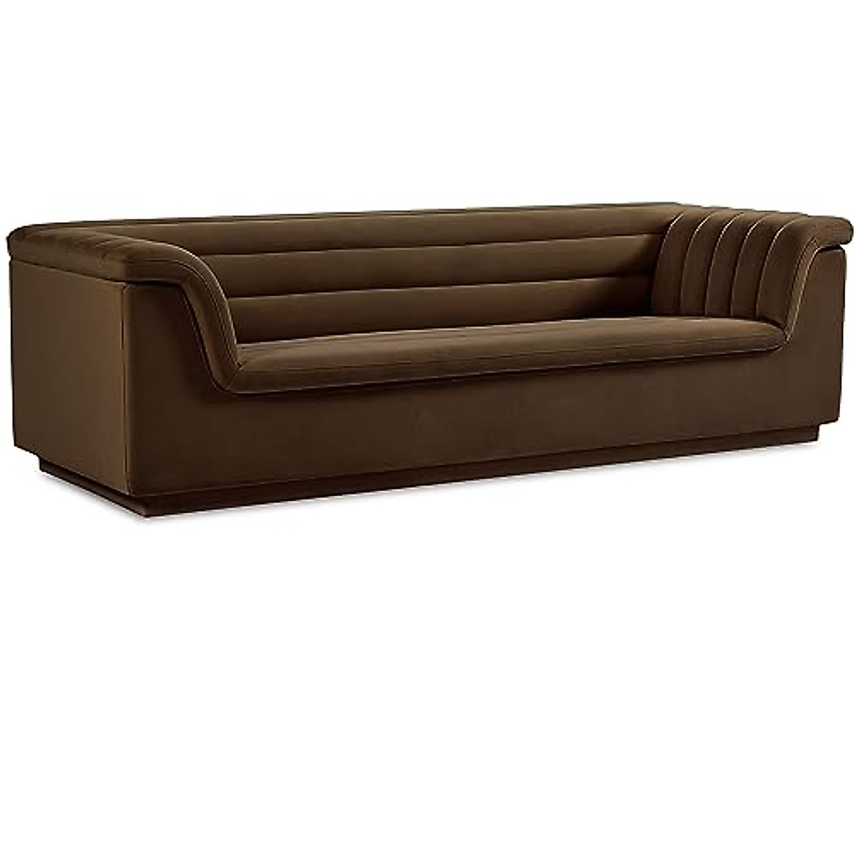 Meridian Furniture 192Brown-S Cascade Collection Modern | Contemporary Velvet Upholstered Sofa with Soft Brown Velvet Fabric, Deep Channel Tufting, Curved Arms, 94" W x 34" D x 28" H, Brown