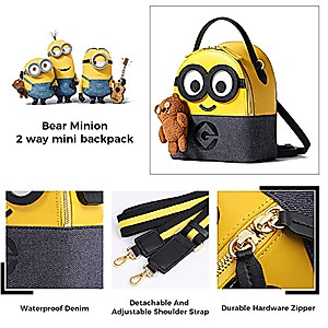 FION x Minions Mini Backpack Cute Leather Backpack Purse Small Handbag Shoulder Bag with Convertible Straps (Bear Minion)