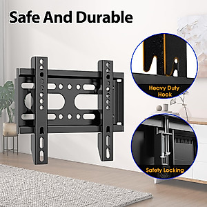 GLWIXY Fixed TV Wall Mount for 14-42" Flat Screen TVs, Small Wall Mount TV Bracket fit 19 24 28 32 35 39 40 inch, VESA Up to 200x200mm 55lbs Max Load, Easy Install Low Profile Monitor Mount Bracket