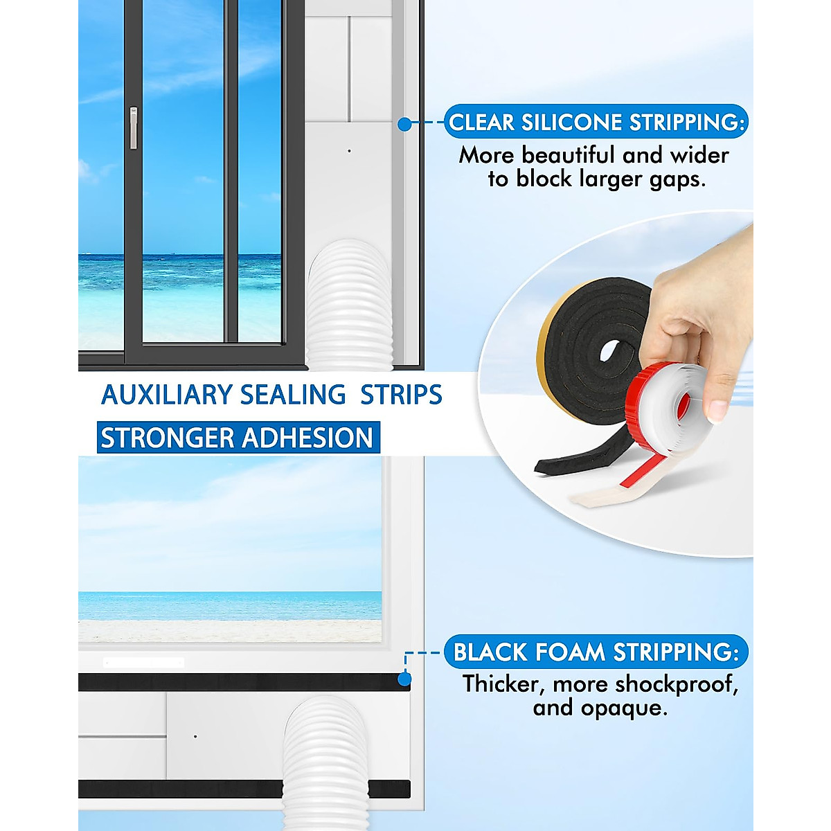 Angooni Upgraded 4-in-1 Universal Portable Air Conditioner Window Kit, Sliding Window Vent Kit for 5.9”/5.1” Hoses, Adjustable Portable AC Vent Kit from 17” to 59”, Indoor AC Window Kit, White