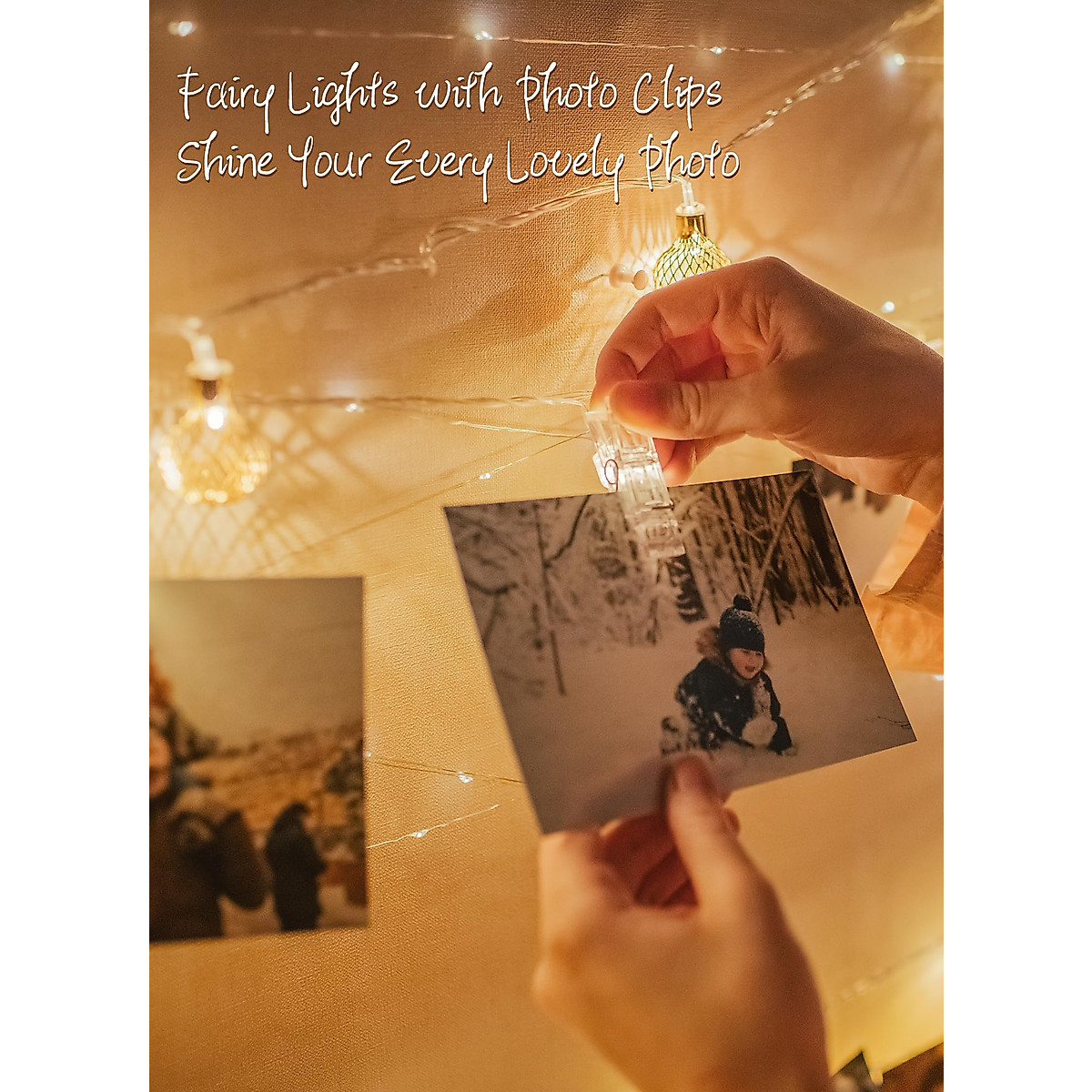 Minetom Photo Clips String Light 33ft - 100 LED Fairy Lights with 60 Clips for Hanging Pictures, Battery Operated Photo Hanger with Timer, 8 Light Modes Twinkle Lights for Room Party Decor