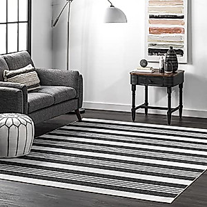nuLOOM Lena Machine Washable Striped Area Rug, 8' Square, Grey
