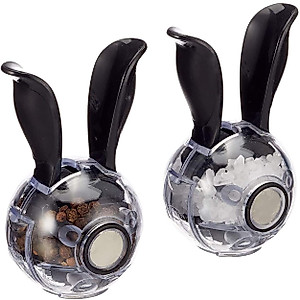 RROAD Manual Salt and Pepper Mill Set ，Mini Manual Black Pepper Grinder Multifunction Cruet Spice Grinder Ball Shape Black Rabbit Ears Design Kitchen Tools(2Pcs)
