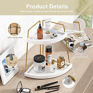 Forbena Corner Bathroom Counter Organizer, White and Gold Countertop Shelf Organizer for Kitchen Sink, 2 Tier Makeup Vanity Tray for Dresser Tops Decor, Corner Shelf for Girls Bedroom Storage