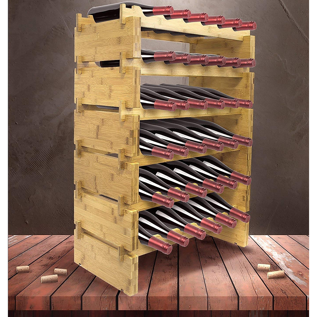 Sorbus Stackable Bamboo Wine Rack — Classic Style Wine Racks for Bottles — Perfect for Bar, Wine Cellar, Basement, Cabinet, Pantry, etc. (6-Tier)