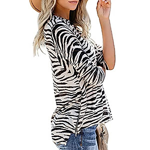 Anna-Kaci Women's Zebra Print Long Sleeve Pullover Tunic Top Fall Crewneck Sweatshirts, Zebra Print, Large