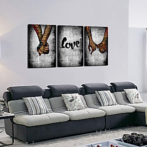 sechars Graffiti Canvas Wall Art Love Hand in Hand Painting Poster Print Abstract Pop Art for Bedroom over The Bed Decoration Lover Artwork Framed Ready to Hang 16x24inchx3PCS