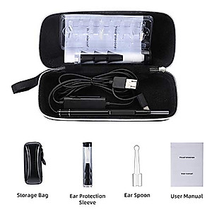 Jiusion 3.9mm Ultra-Thin Portable USB Digital Otoscope Camera with Carrying Case, HD 720P 6 LED Visual Ear Scope with 3 Hats 2 Silicone Caps 8 Earwax Spoons for Android Windows Mac NOT for iPhone iPad
