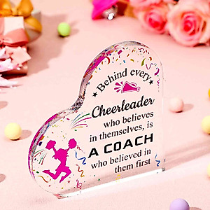 Tatuo Cheer Coach Gift Acrylic Sign Cheerleading Coach Appreciation Gift Office Desk Decor Thank You Present for Birthday Graduation End of Season Senior Retirement (Pink Cheer)