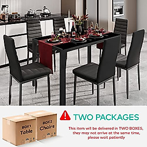 Gizoon Glass Dining Table Sets for 6, 7 Piece Kitchen Table and Chairs Set for 6 Person, PU Leather Modern Dining Room Sets for Home, Kitchen, Living Room Black