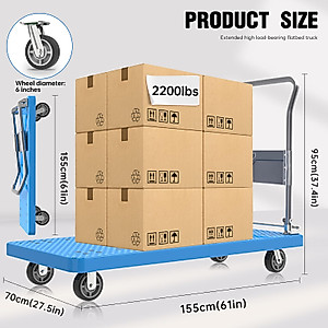 Heavy Duty Platform Truck, Industrial Panel Truck Cart 360 Degree Swivel Wheels, Flatbed Cart Add Reinforcing Steel Bar with 2200 lbs Capacity, 61X 27.5 inch
